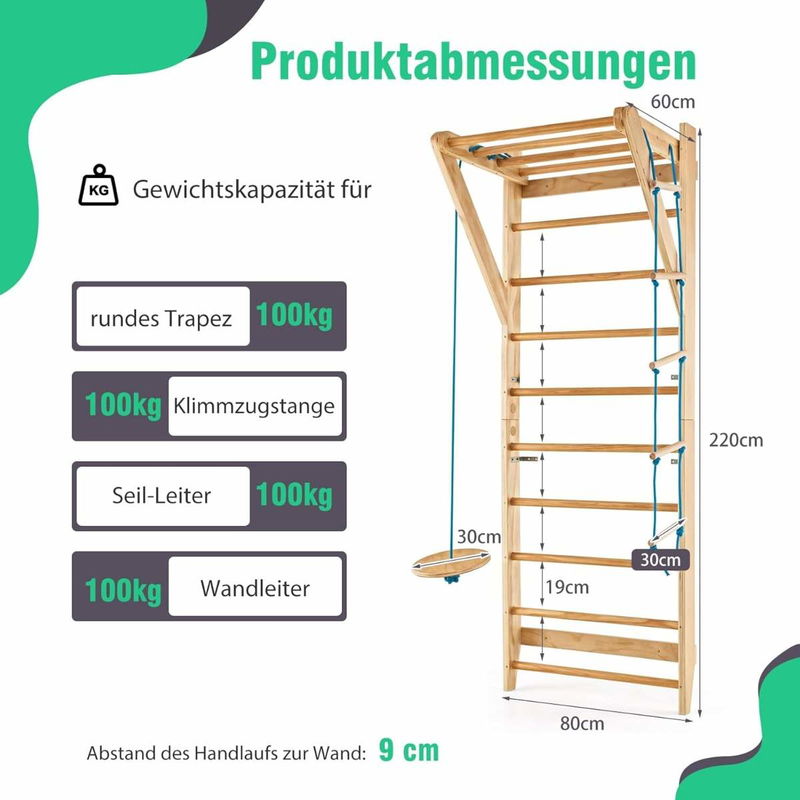 Indoor Climbing Wall – 4-in-1 Wooden Gym Equipment