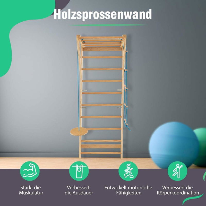 Indoor Climbing Wall – 4-in-1 Wooden Gym Equipment