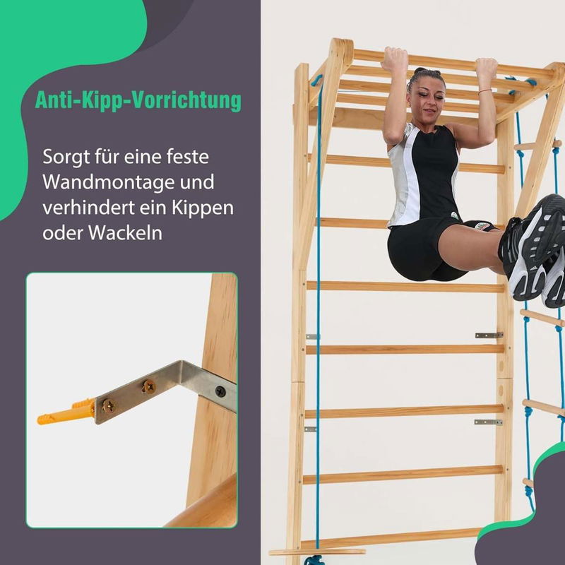 Indoor Climbing Wall – 4-in-1 Wooden Gym Equipment