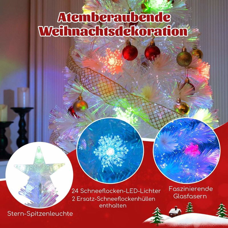 150 cm White Christmas Tree with LED Lights & Fiber Optics