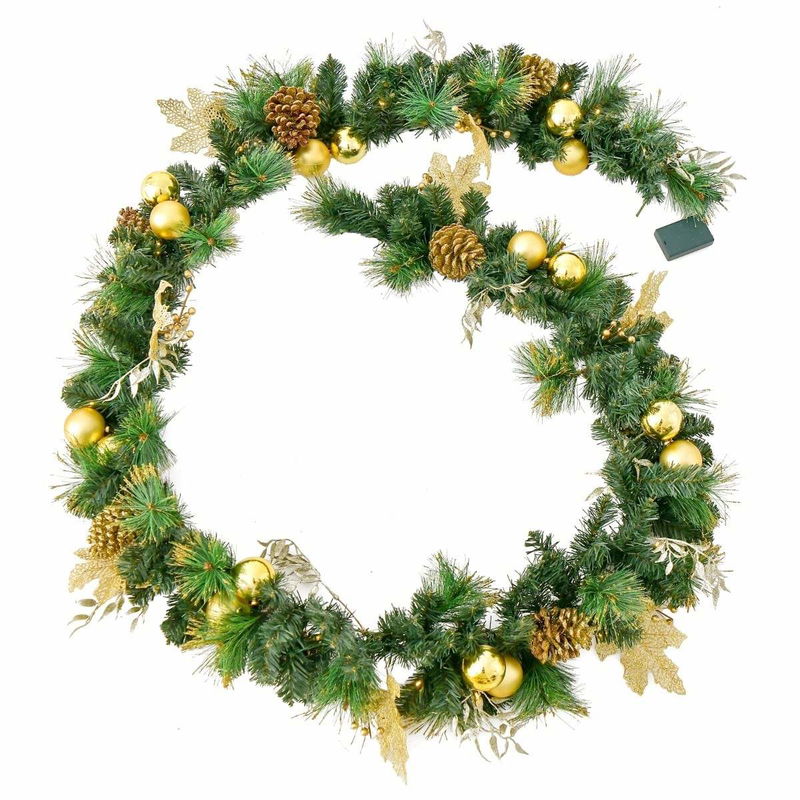 270 cm esivalaistu jouluköynnös LEDeillä ja käpyillä