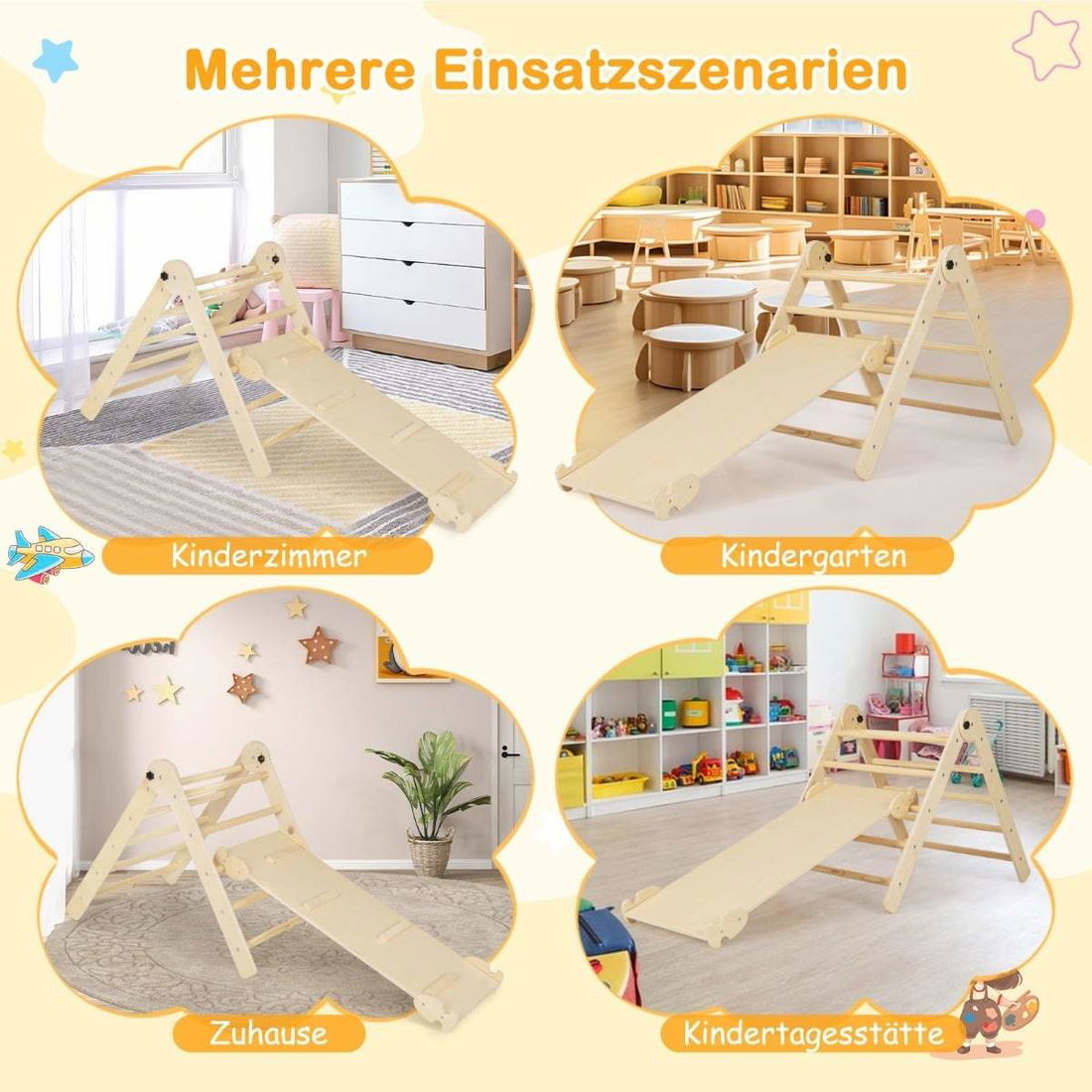 3-i-1 justerbar klättertriangel för barn med ramp