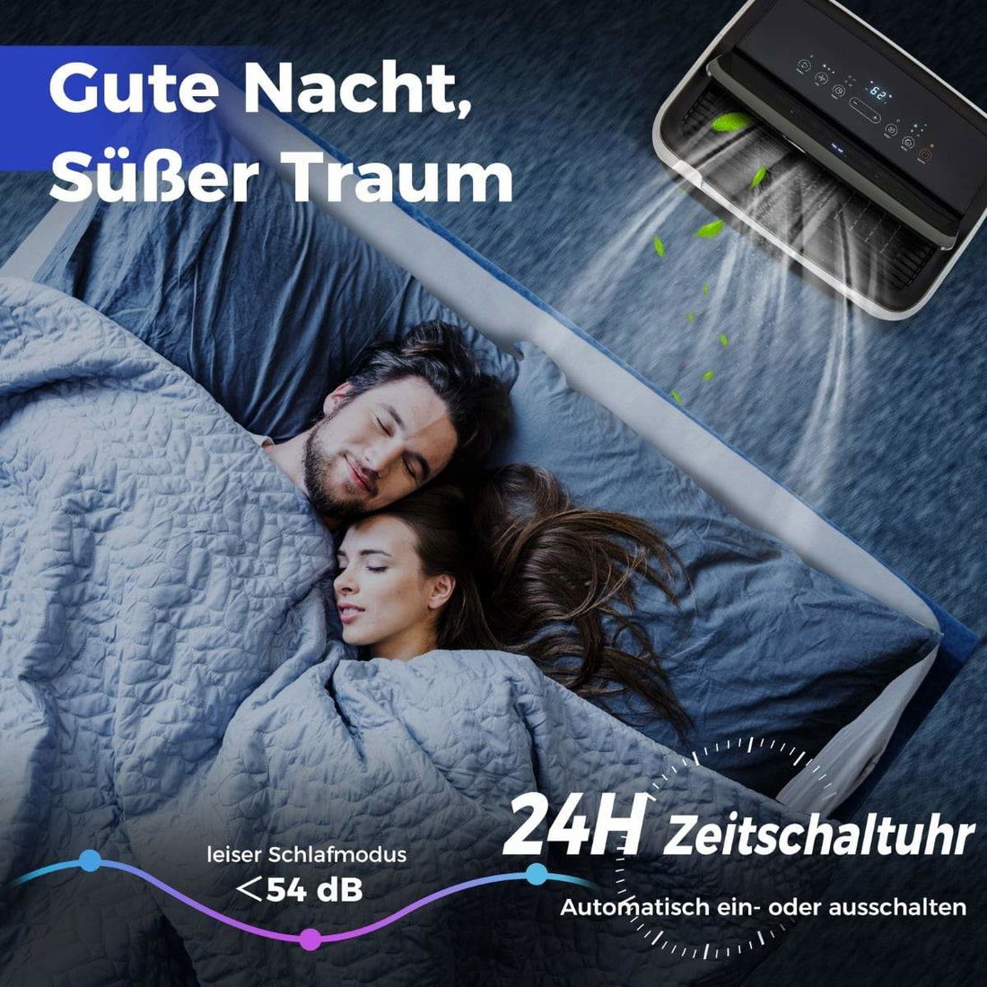 Bærbar 12000 BTU klimaanlæg – 4-i-1, Wi-Fi, Stille