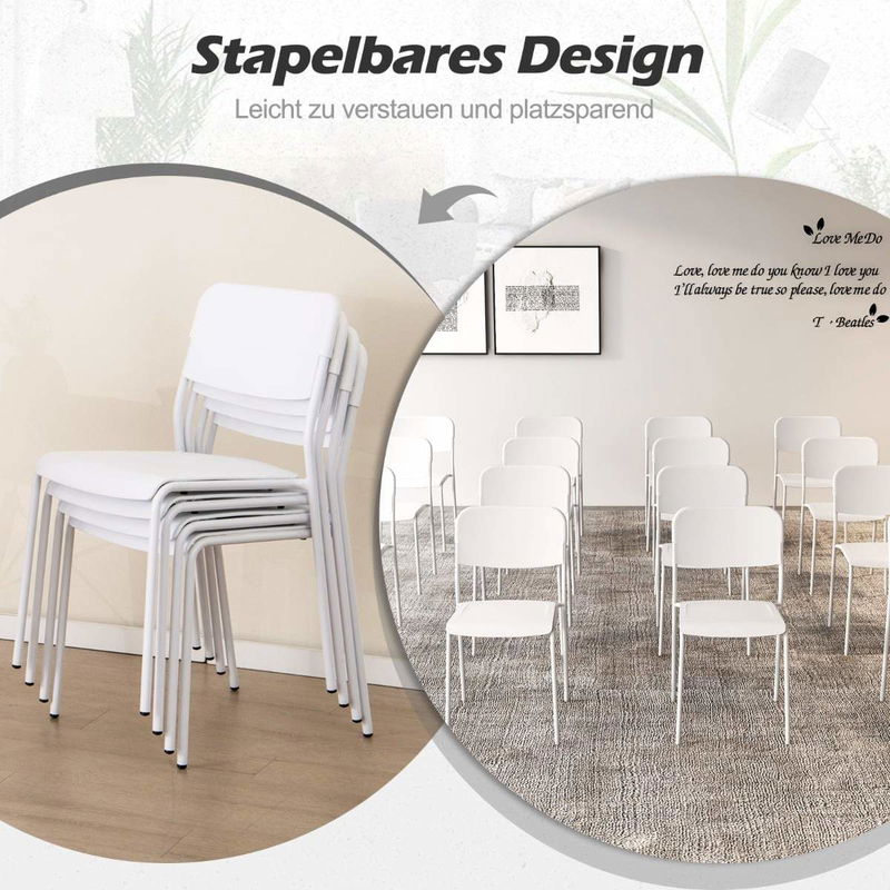 Stackable Dining Chairs Set of 4 – White, Metal Legs