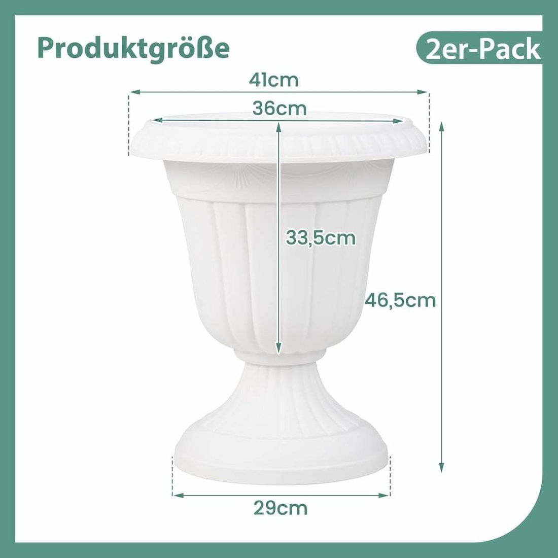 Hvide urneplanter med dræning, sæt med 2 – 46,5 cm