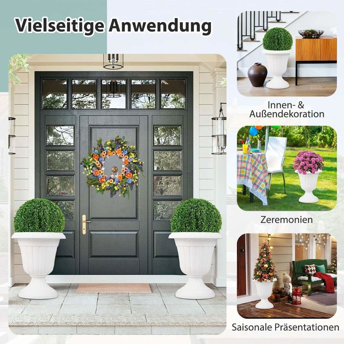 Hvide urneplanter med dræning, sæt med 2 – 46,5 cm