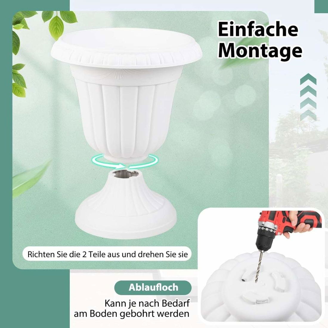 Hvide urneplanter med dræning, sæt med 2 – 46,5 cm