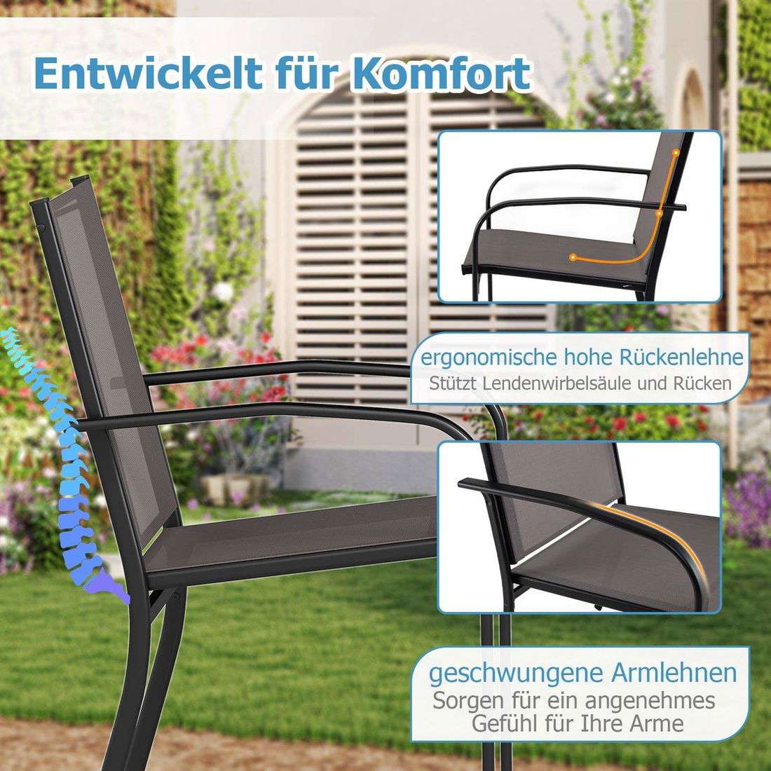 Stapelbara utomhusmatstolar – Set om 4, ventilerande tyg