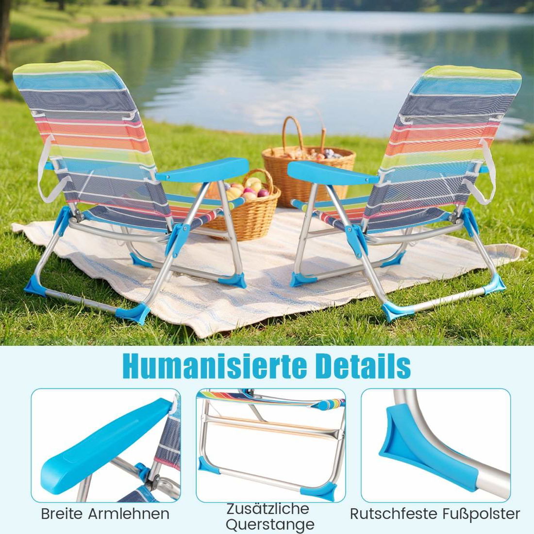 2-delat justerbart hopfällbart strandstolset – ventilerande tyg