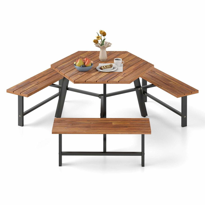 Acacia Wood Picnic Table Set for 6 with Umbrella Hole