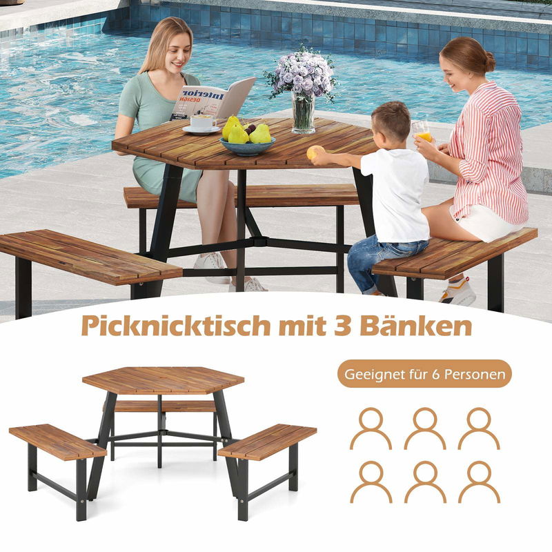 Acacia Wood Picnic Table Set for 6 with Umbrella Hole