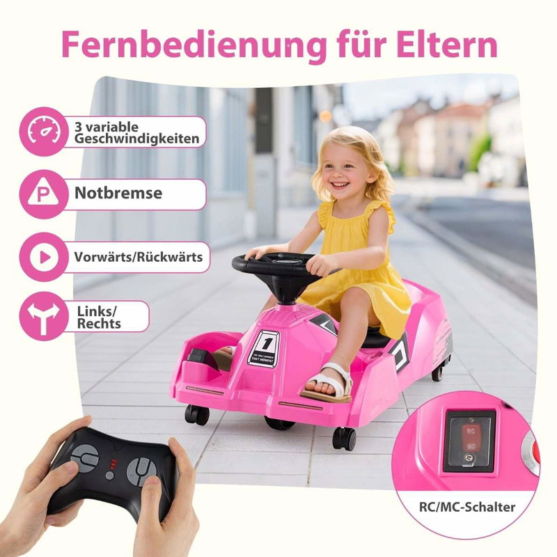 Børne 3-i-1 elektrisk gokart med rengøringsmoppe, lyserød