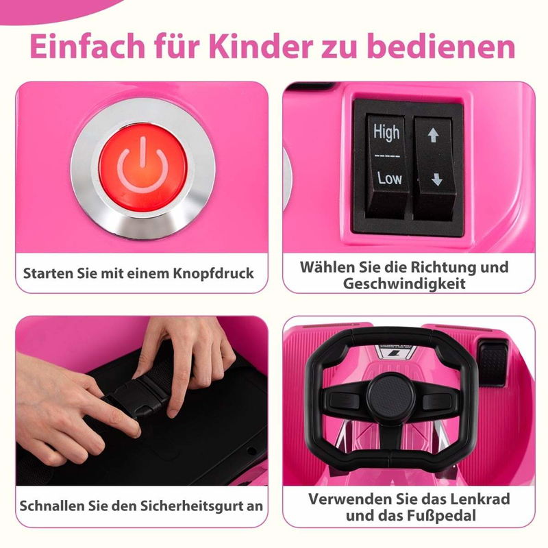 Børne 3-i-1 elektrisk gokart med rengøringsmoppe, lyserød