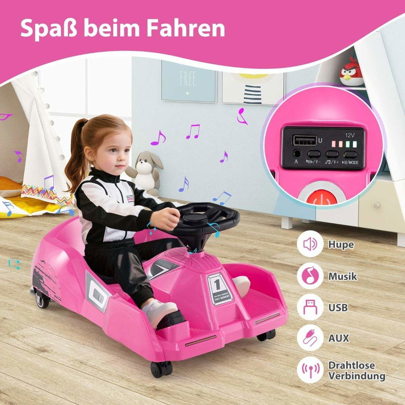 Børne 3-i-1 elektrisk gokart med rengøringsmoppe, lyserød