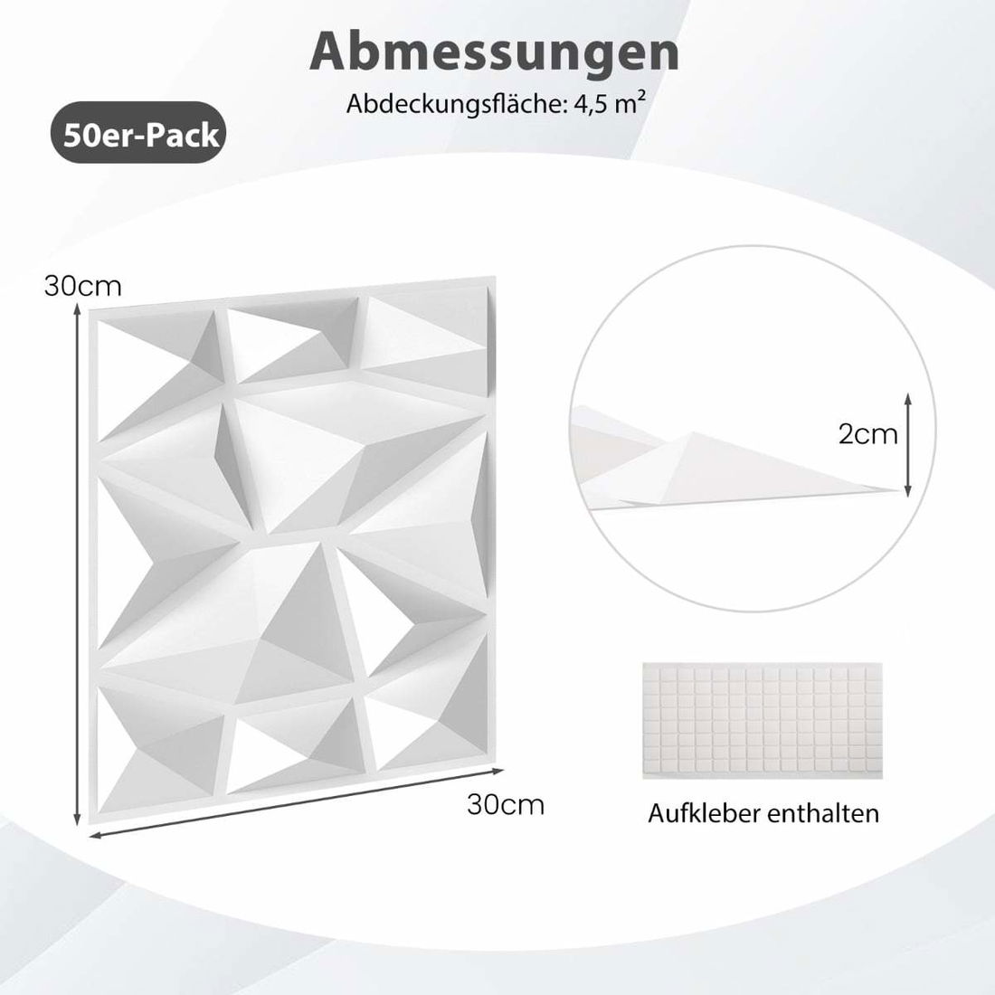 3D-väggpaneler, diamantmönster, 50-pack, PVC, 4,5 m² täckning