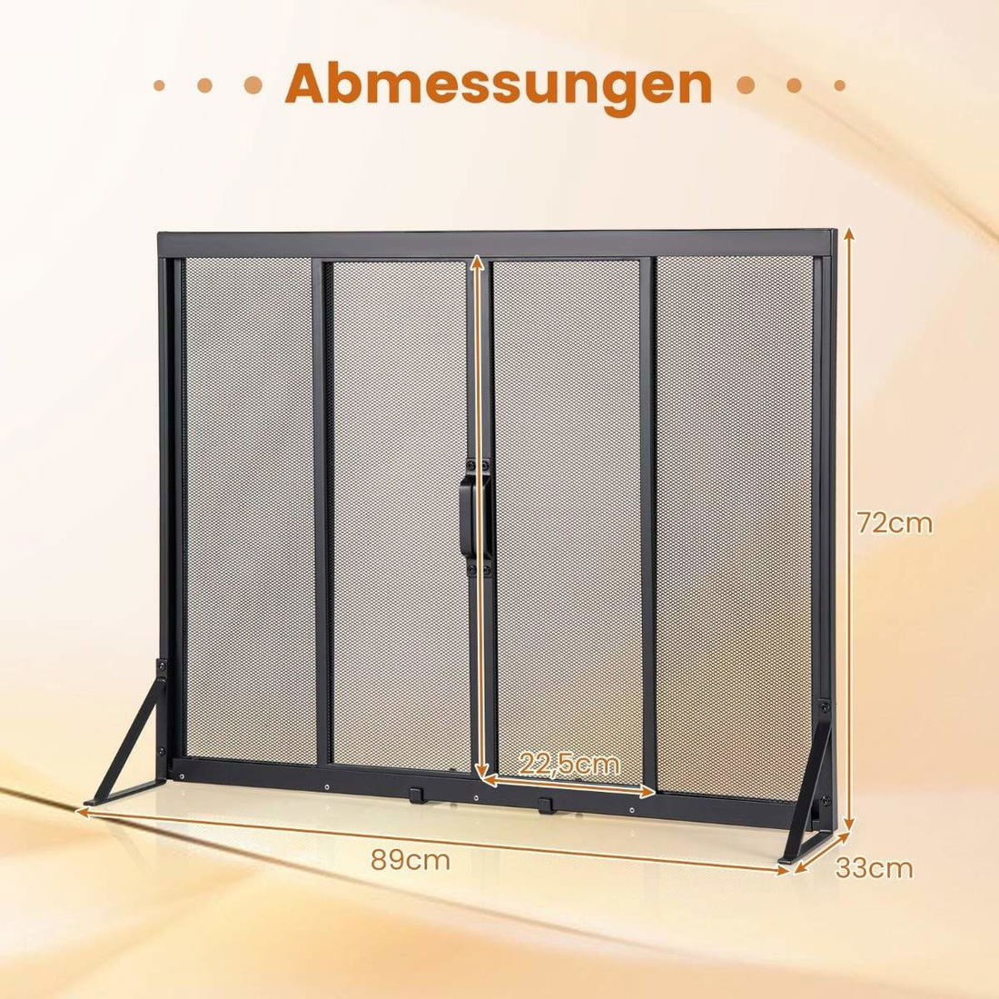 Pejseskærm med skydedøre – 89 x 72 cm, metalnet