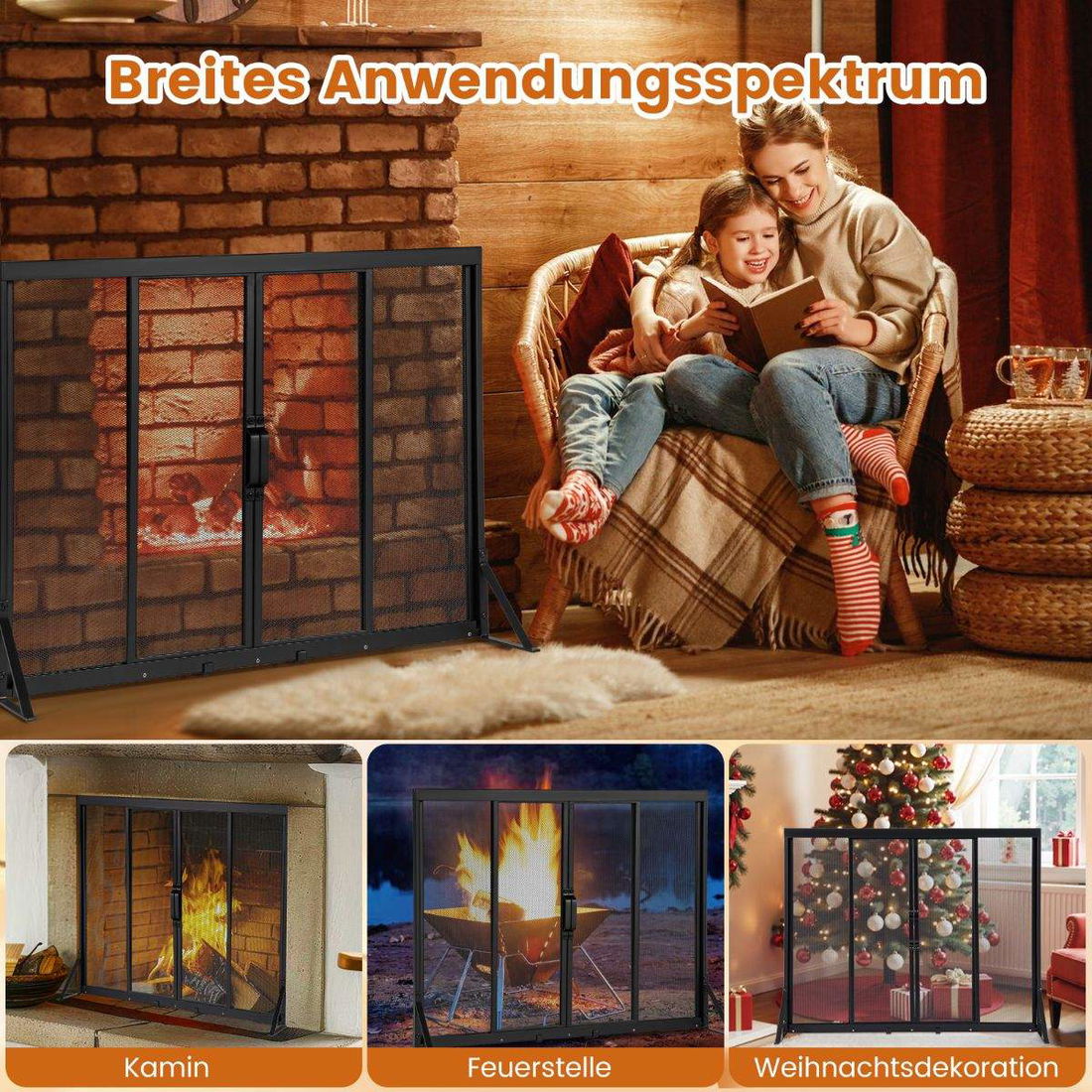 Pejseskærm med skydedøre – 89 x 72 cm, metalnet