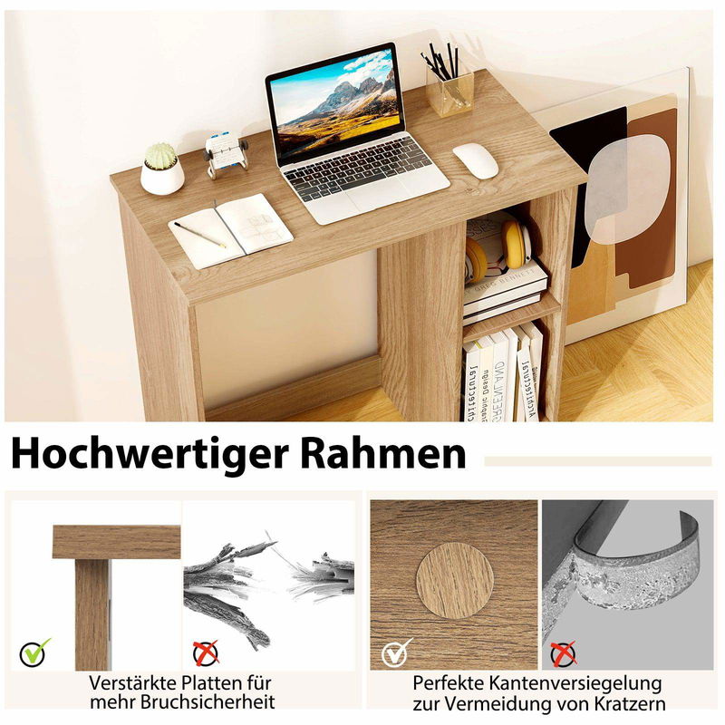 Kompakt skrivebord med 2 hylder – 80x40x74 cm, naturlig finish