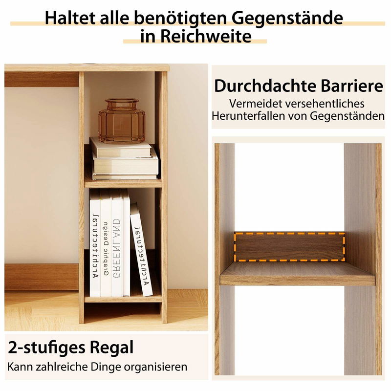 Kompakt skrivebord med 2 hylder – 80x40x74 cm, naturlig finish