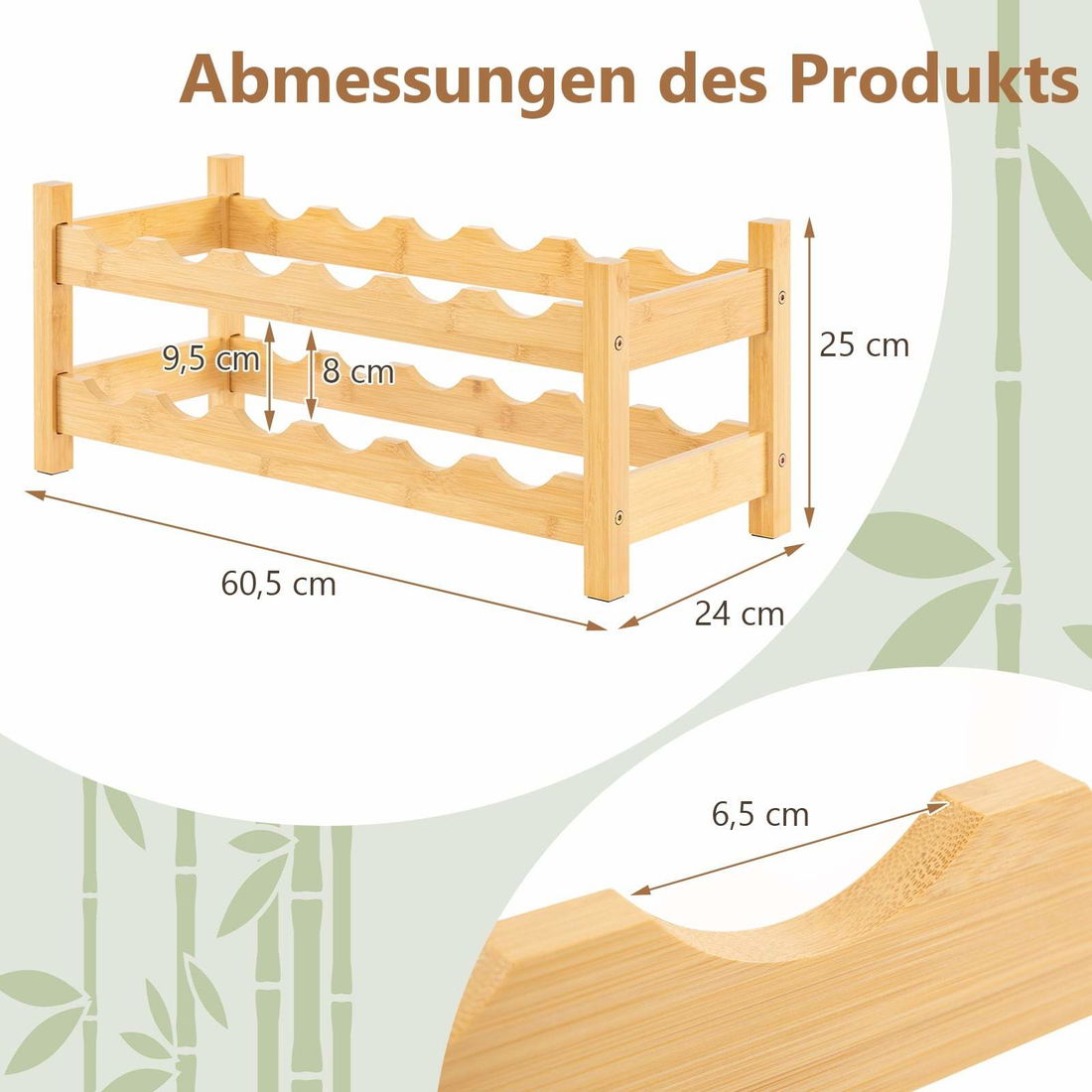 Bambus vinreol – 12 flasker, 2-lags, naturlig finish