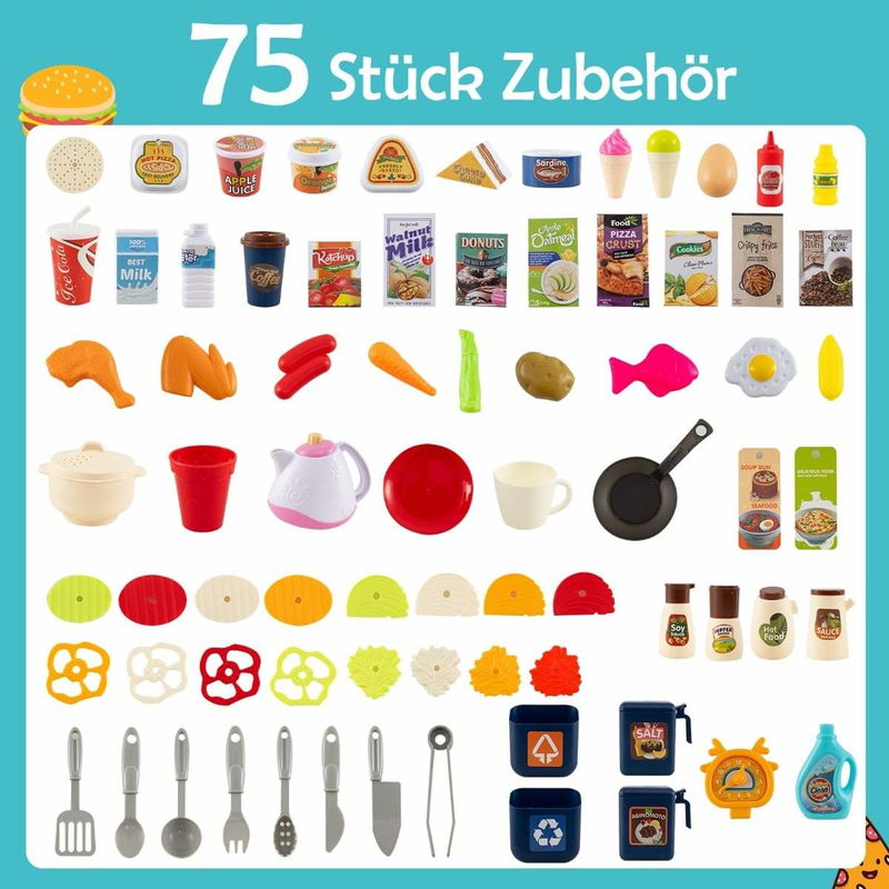 Lasten nurkkakeittiösetti äänillä, valoilla ja 75 tarvikkeella