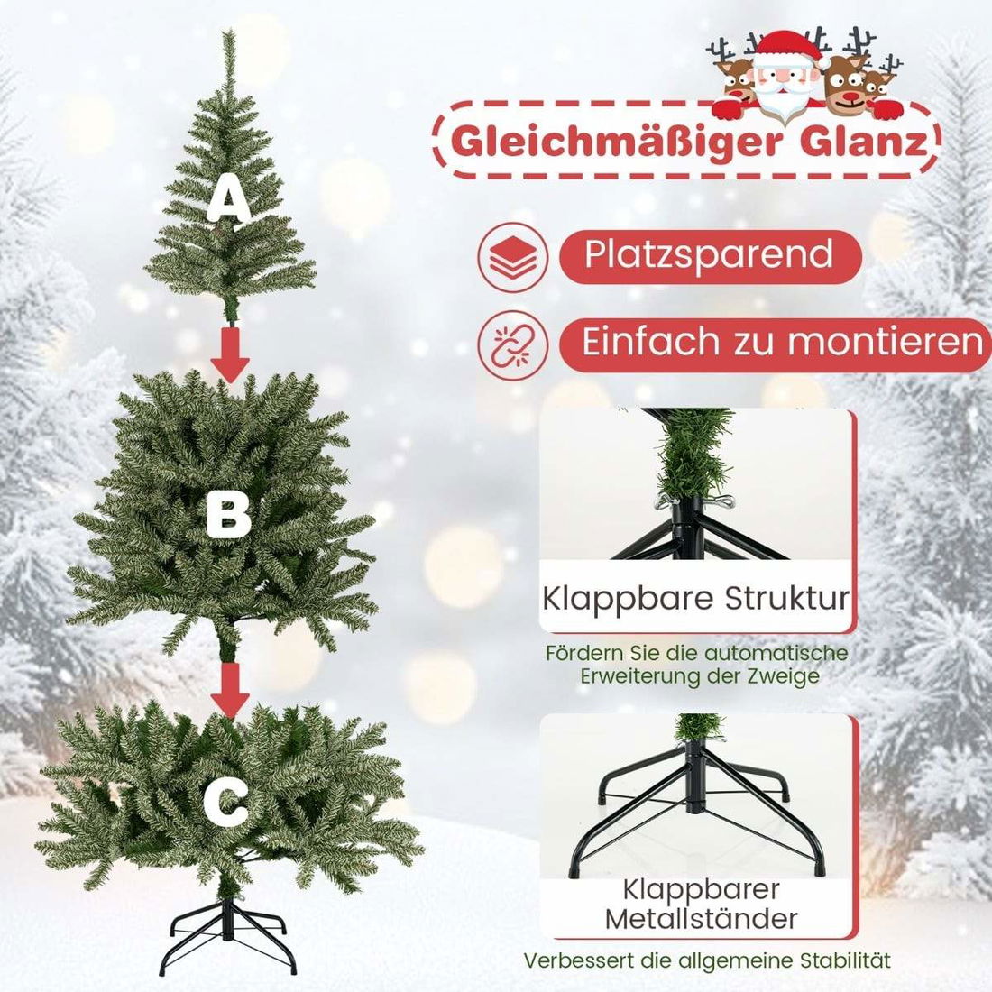 180 cm lysande konstgjord julgran – enkel montering