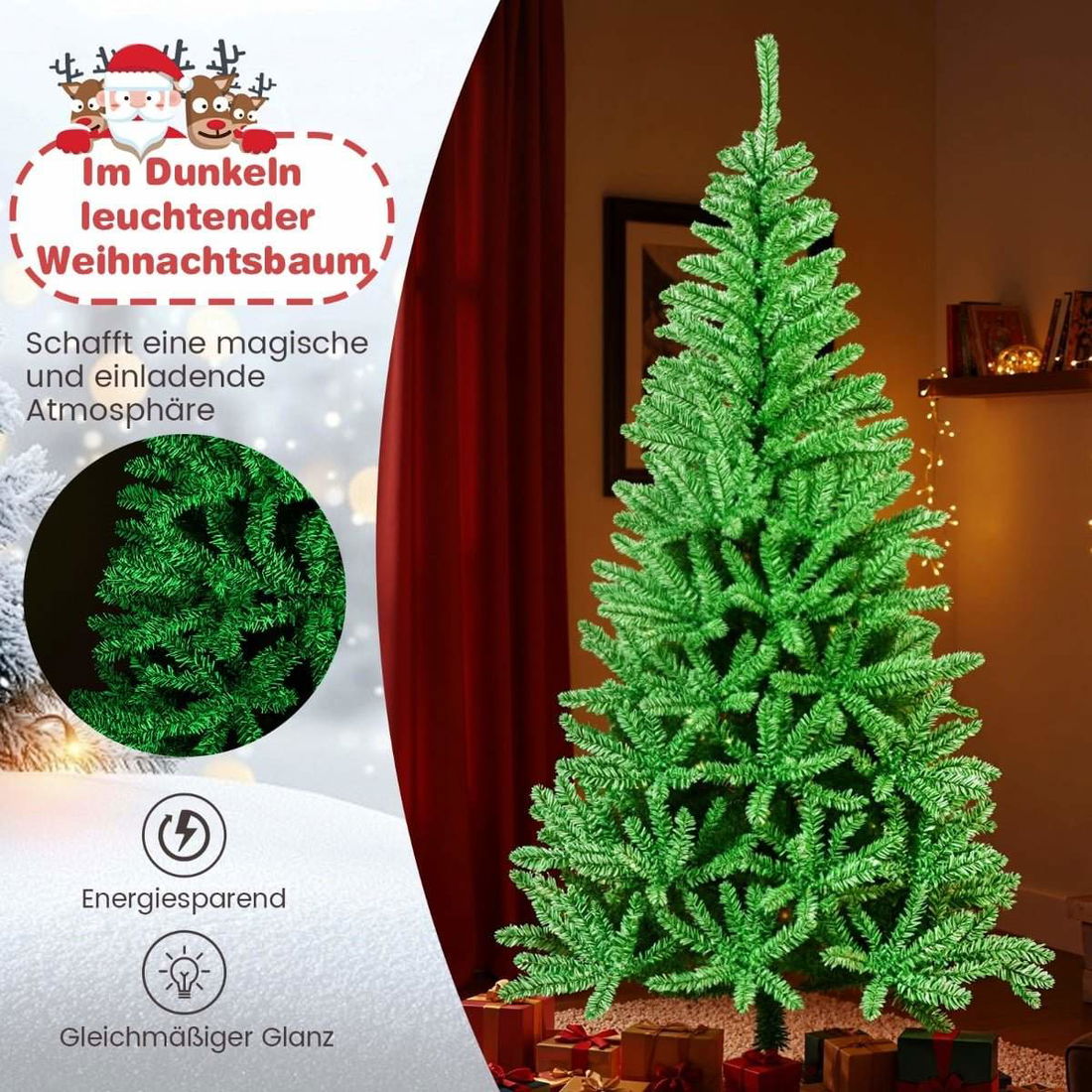 180 cm lysande konstgjord julgran – enkel montering