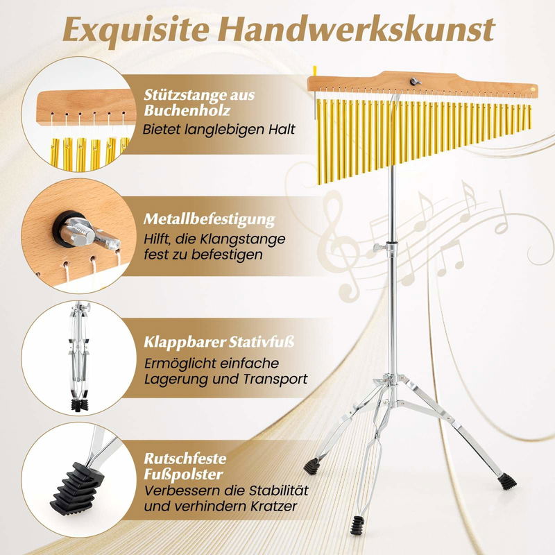 36-tahdin lyömäsoitinkellot säädettävällä telineellä ja laukulla