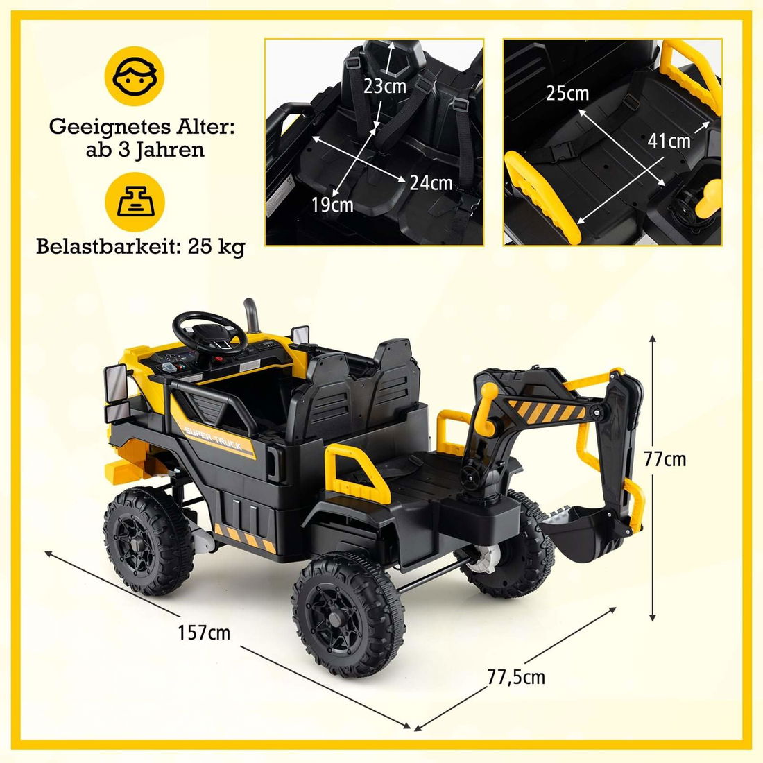 24 V lasten ajettava kaivinkone, jossa on neliveto ja kaukosäädin