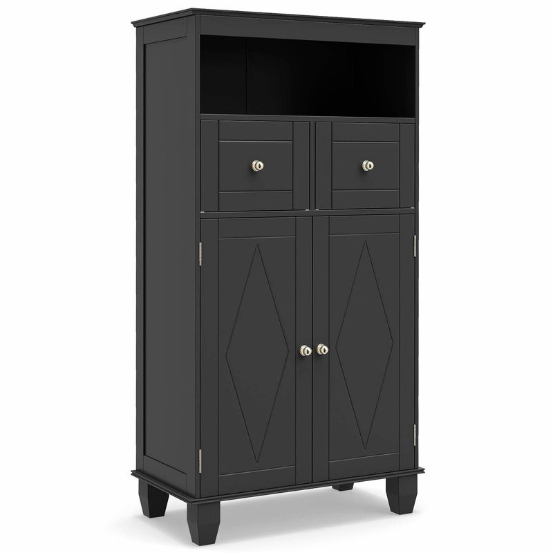 Sort fritstående badeværelsesskab med justerbare hylder