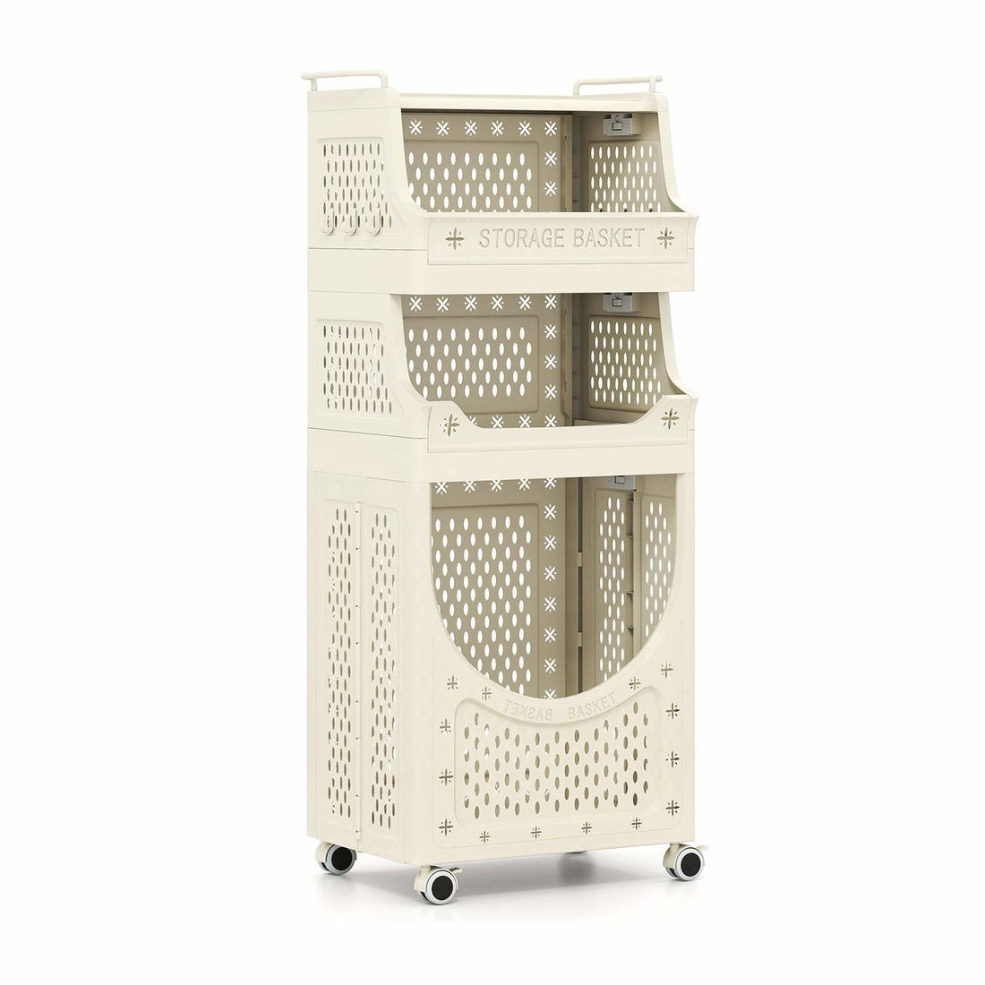 Kokoontaitettava pyykkikärry lukittavilla pyörillä – 4 tasoa, 2 koria ...