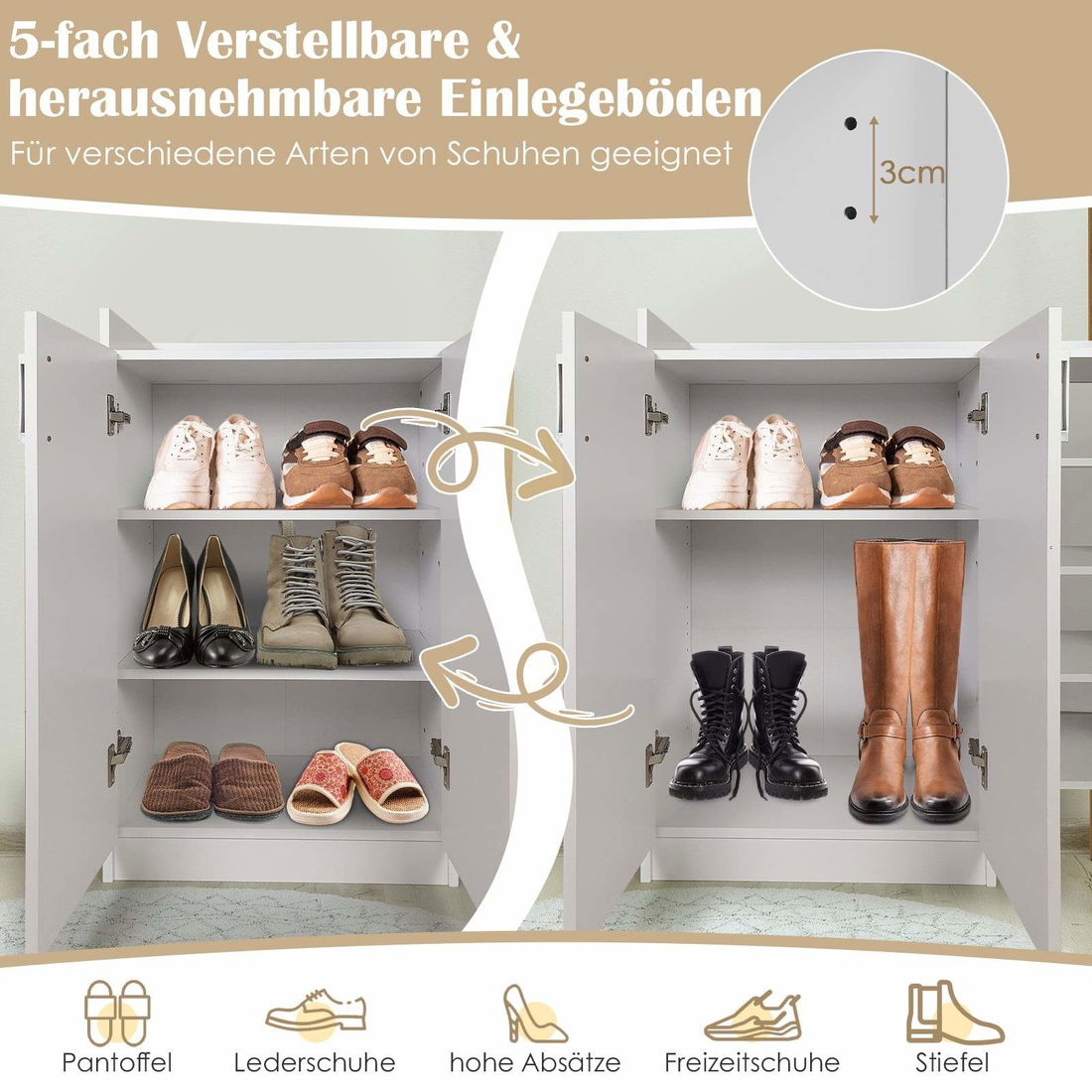 Skoskab med justerbare hylder og 2 døre – hvid