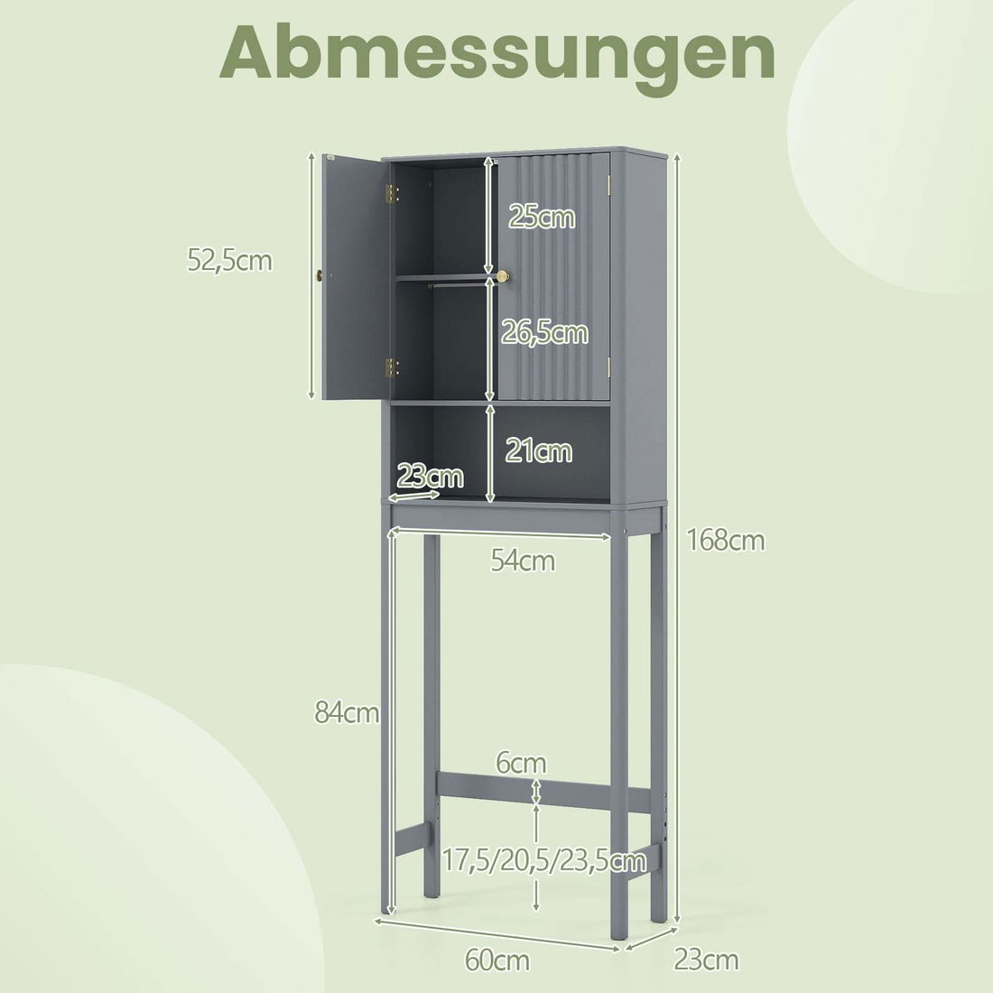 Toiletskab, justerbare hylder – grå