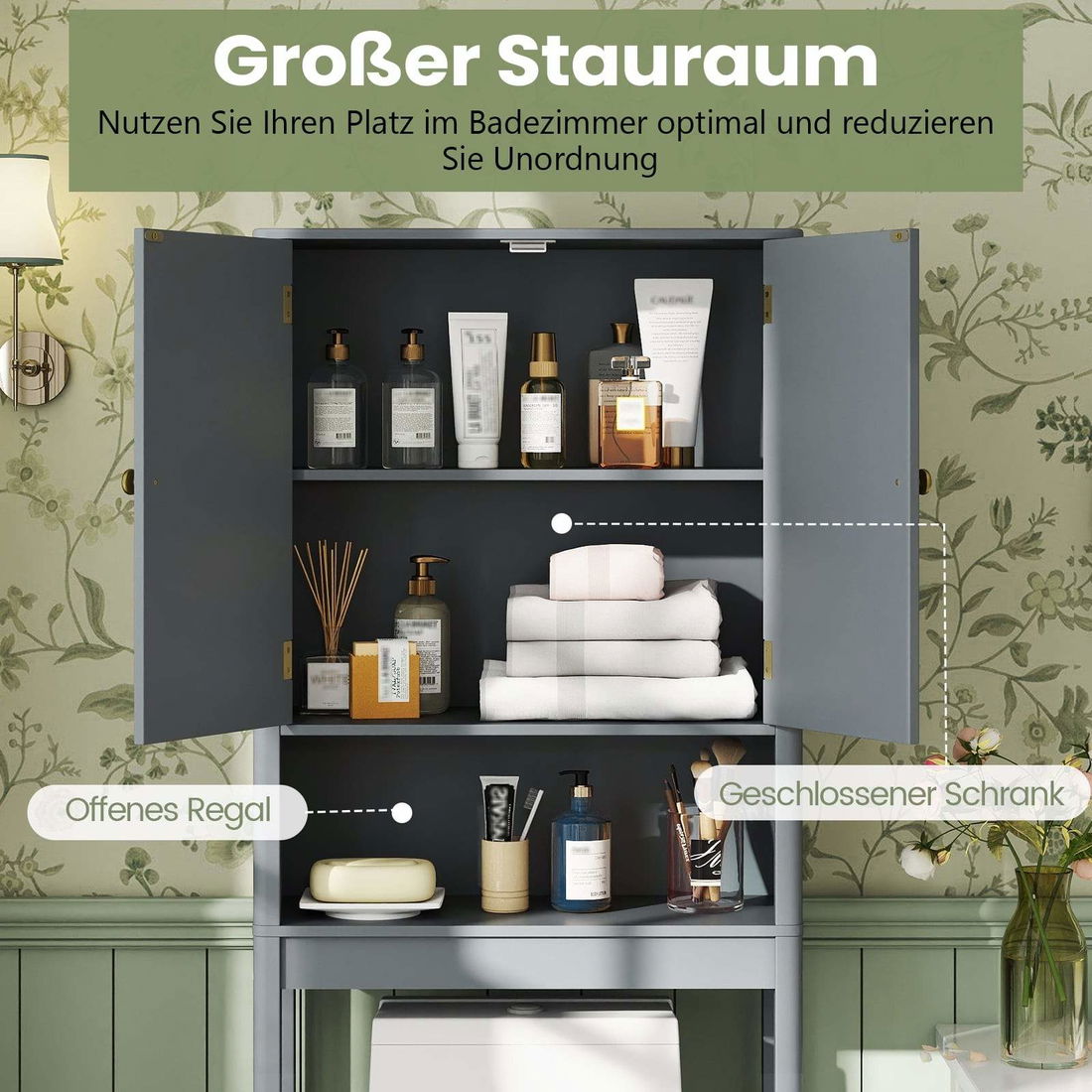 Toiletskab, justerbare hylder – grå