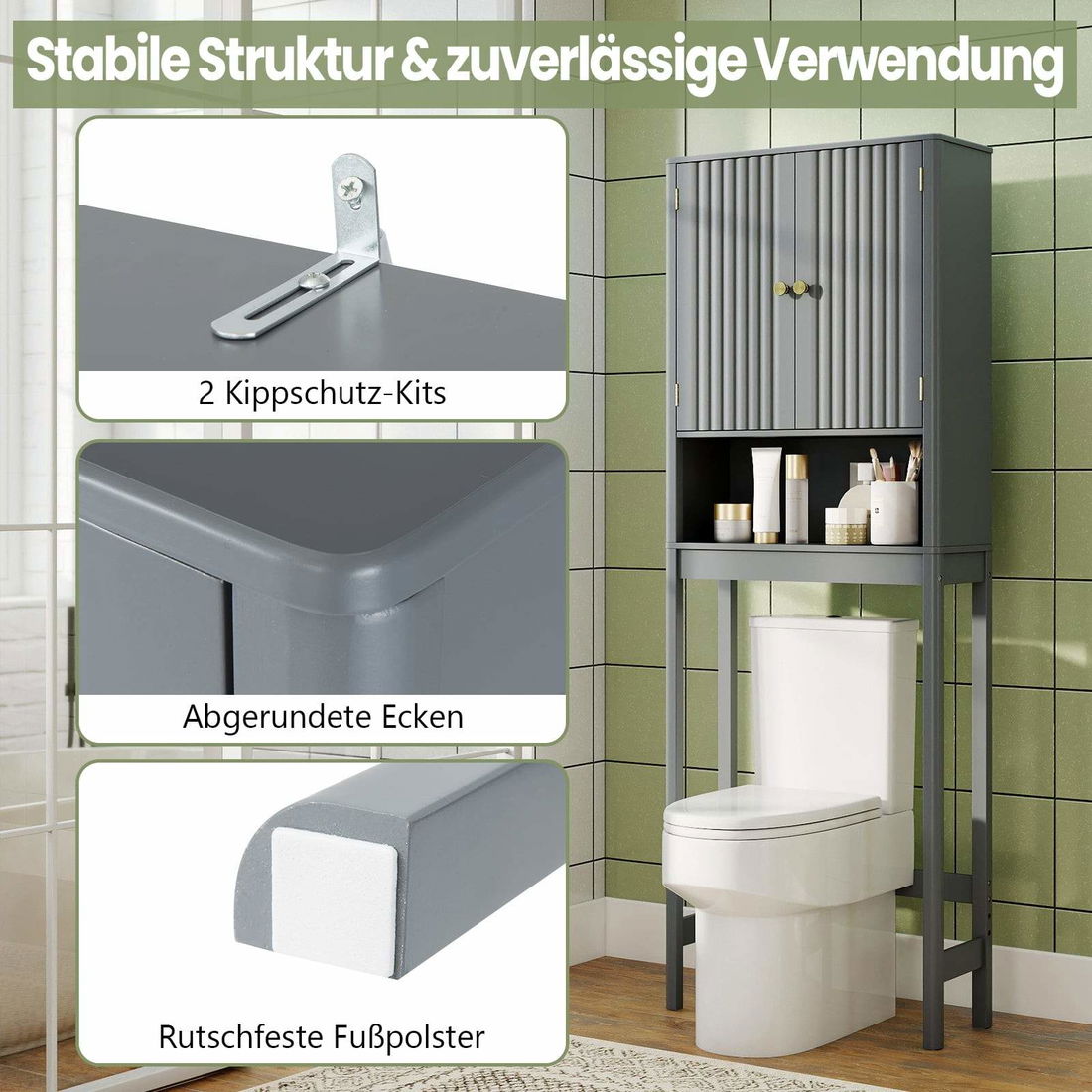 Toiletskab, justerbare hylder – grå