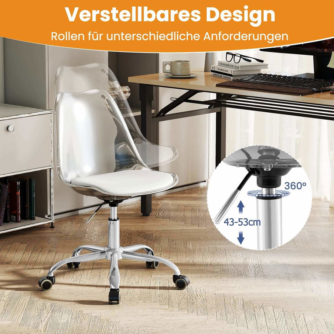 Transparent kontorsstol – Ergonomisk, justerbar, PET-material