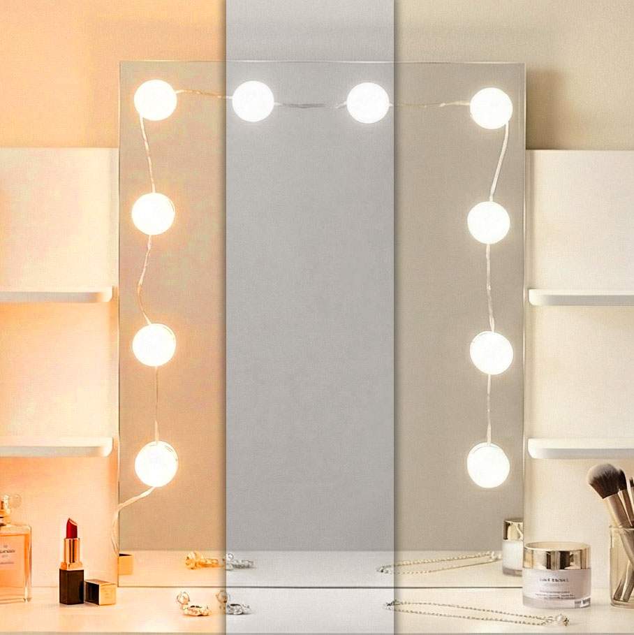 Meikkipöytä peilillä ja LED-valoilla – 3 väriä, laatikot