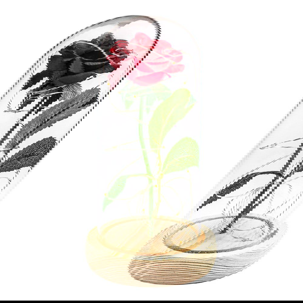 Infinity rose with green stem and string lights - Red