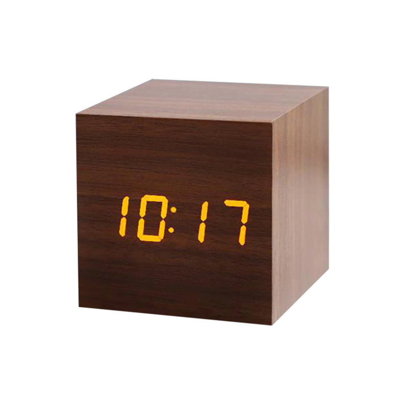 Digital Alarm Clock, Square - Brown with Yellow Numbers | eStore