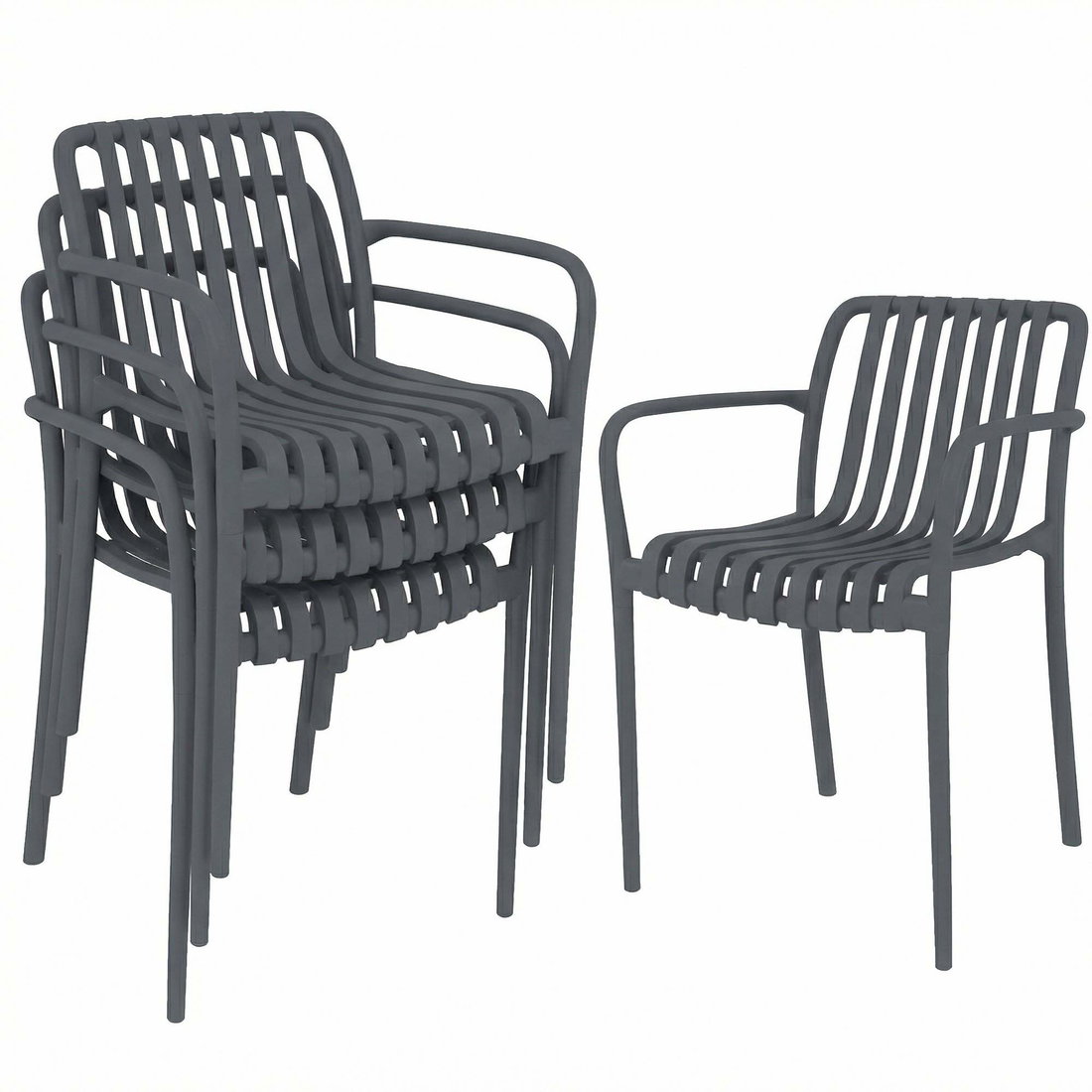 Stapelbara trädgårdsstolar set om 4 – mörkgrå, ergonomisk design