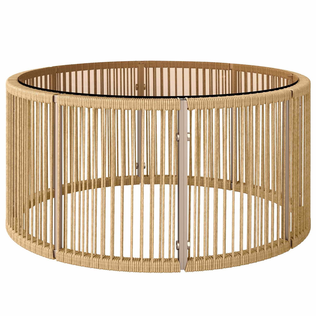 Soffbord i rotting – glasskiva, stålram, 70 cm