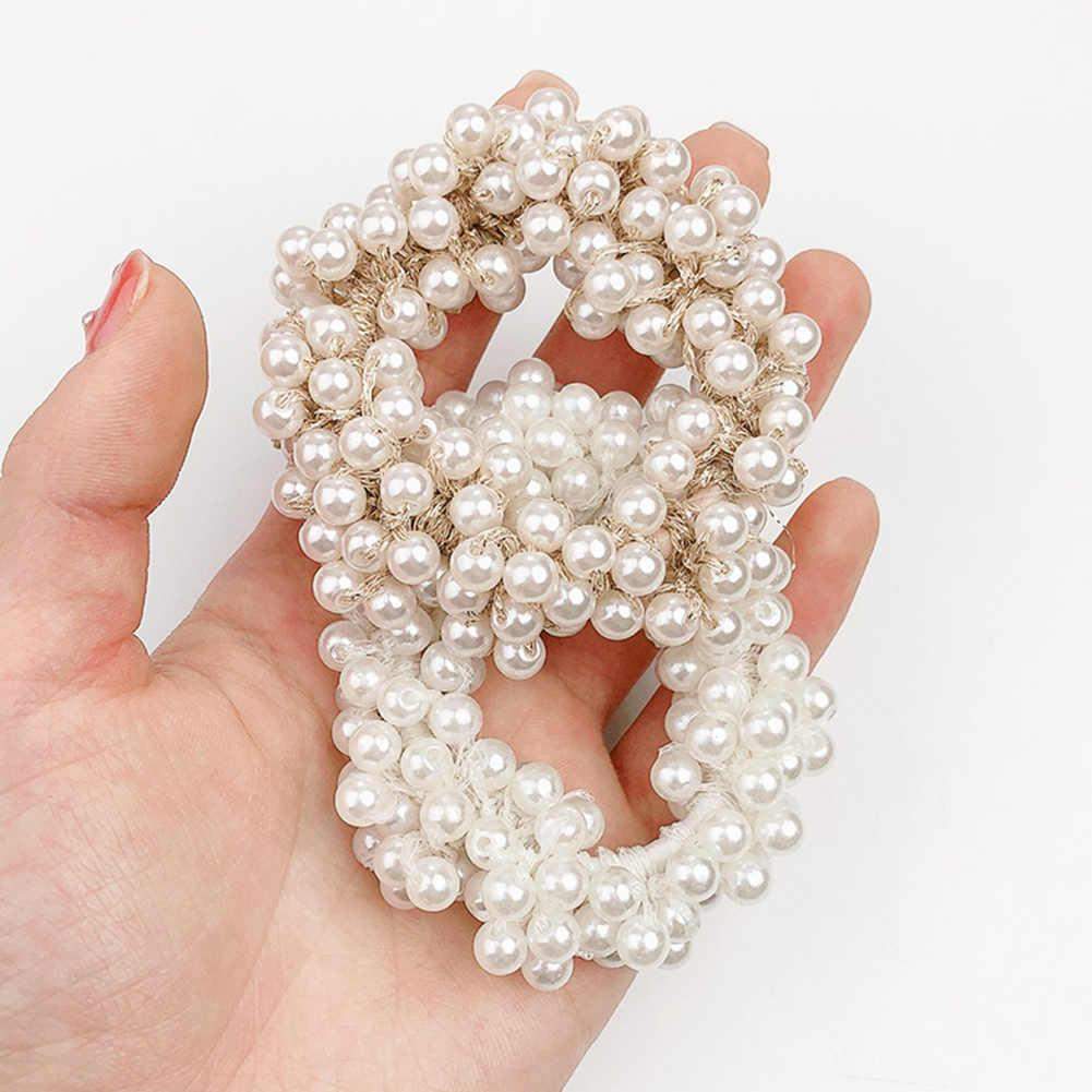 Hair Tie with Pearls - White