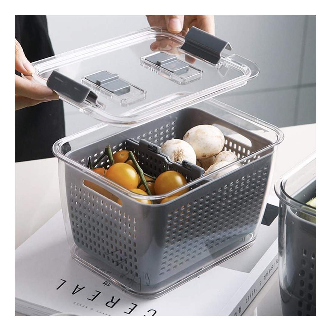 3x Storage Boxes with Colanders - 3 Sizes