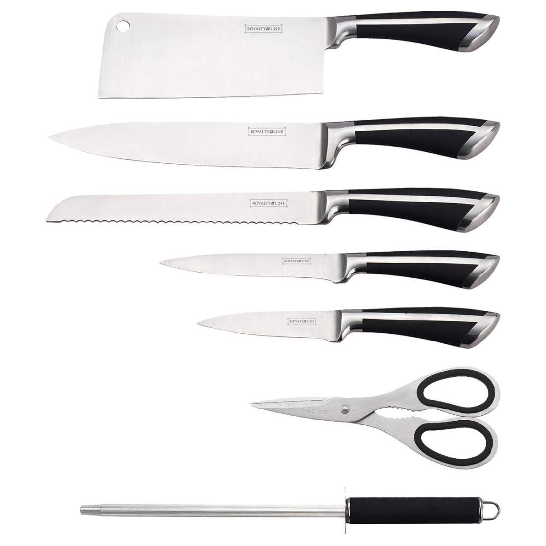 Knife Set with Rotating Rack - 7 Parts - Black