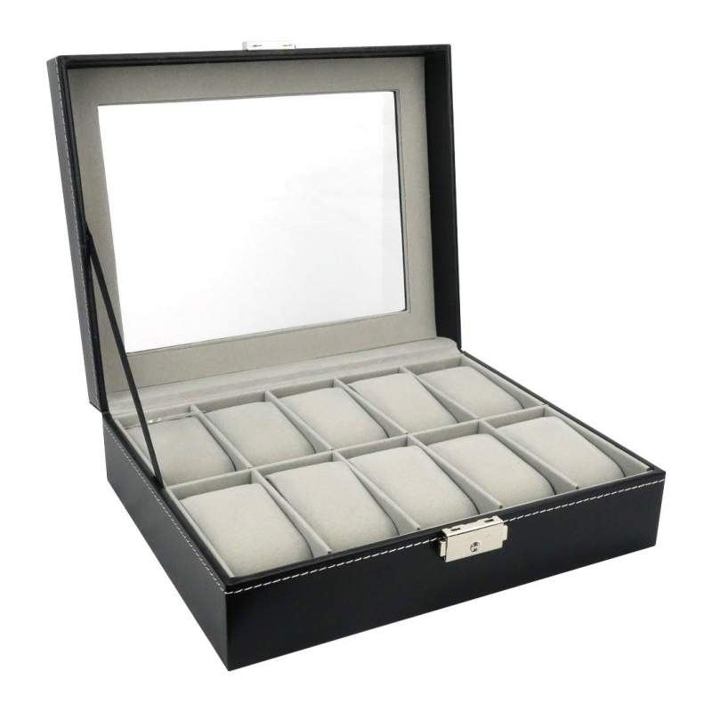 Luxury Watchbox / Clockbox for 10 Watches - Black/Grey
