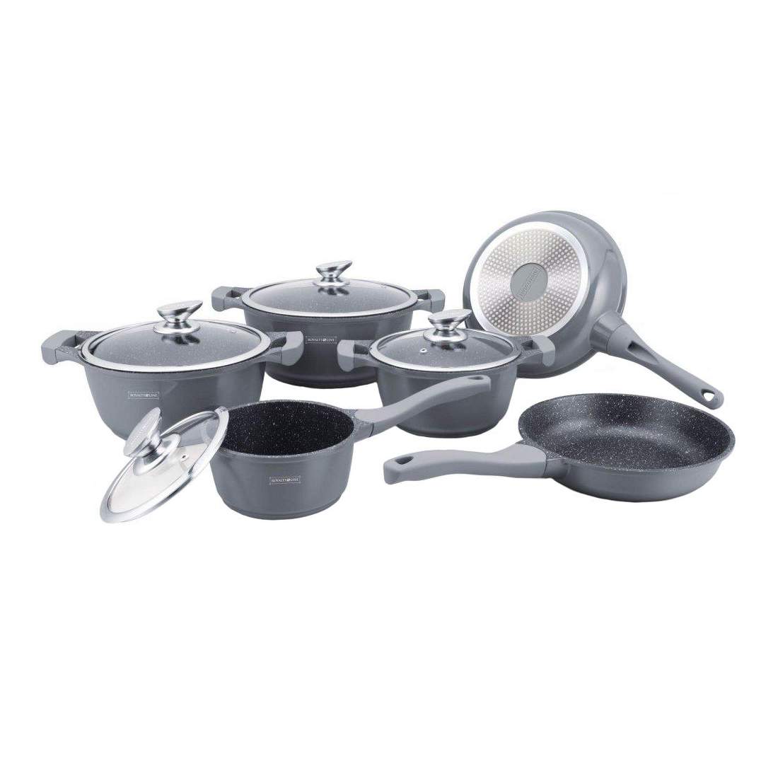 Frying Pan and Saucepan Set, 6 Cookware - Grey