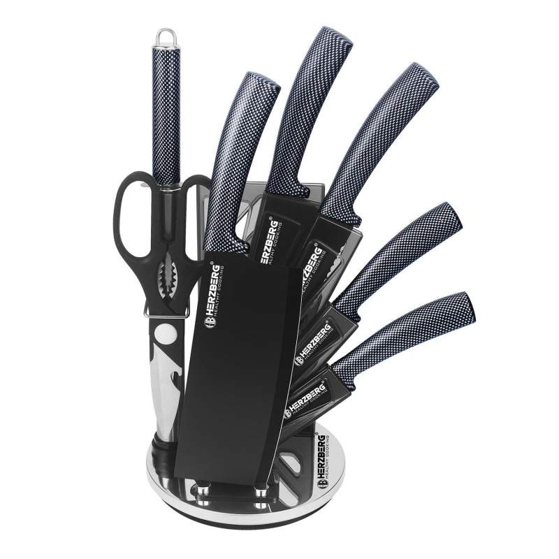 Knife set with Rotating Stand, 8 Parts - Carbon