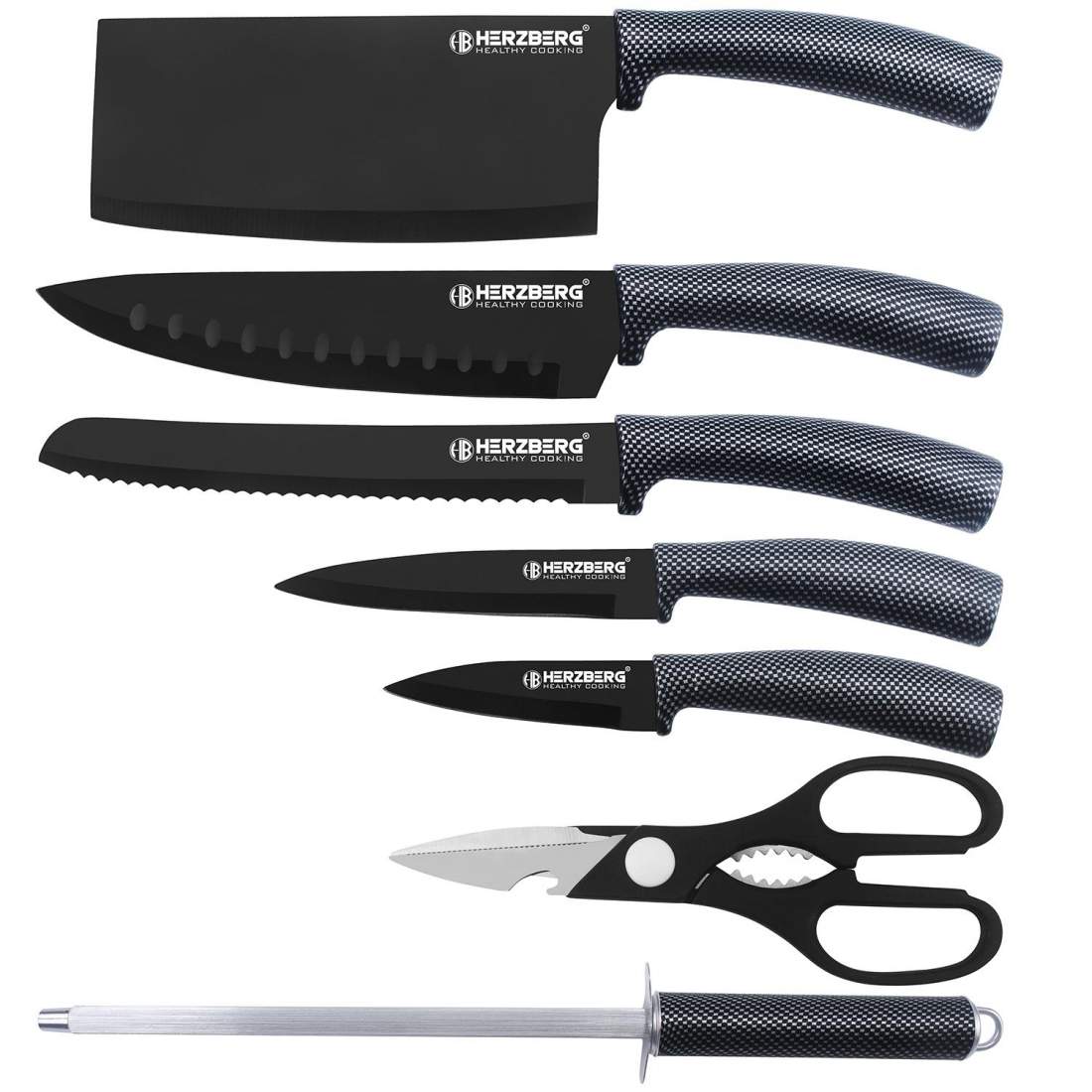 Knife set with Rotating Stand, 8 Parts - Carbon