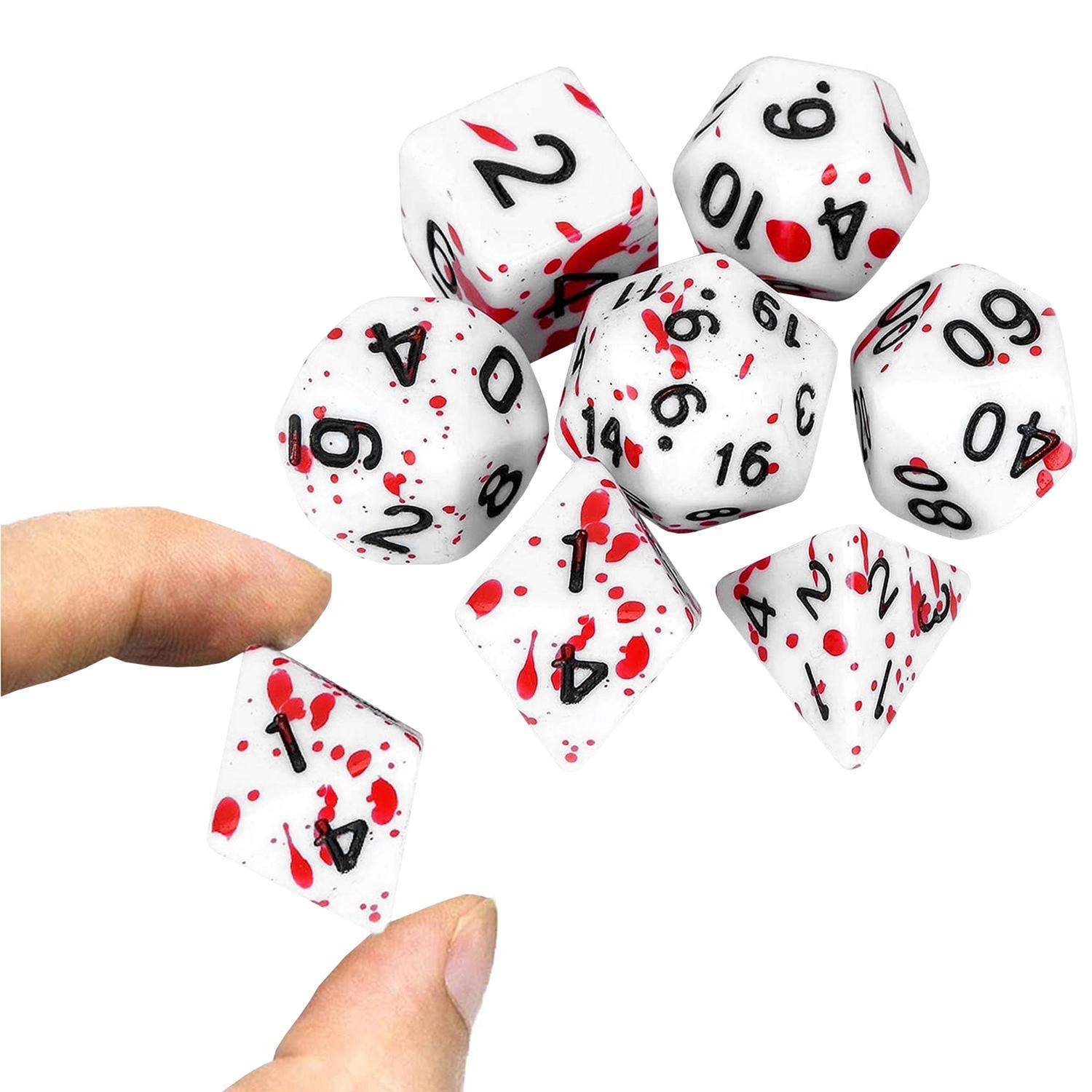 7x Terninger til Dungeons & Dragons (DnD) - Hvid/Rød