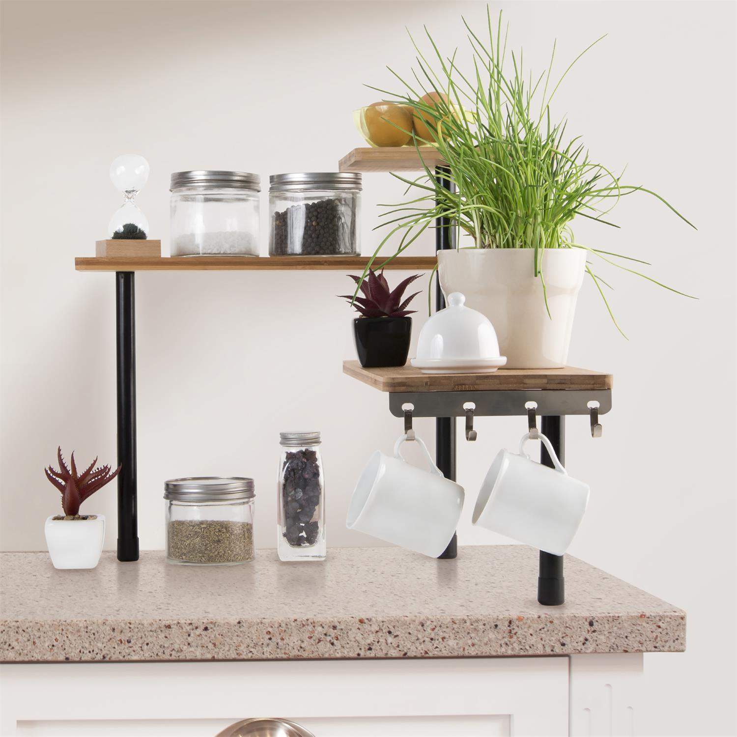 Modular Corner Shelf in Bamboo - 3 Shelves